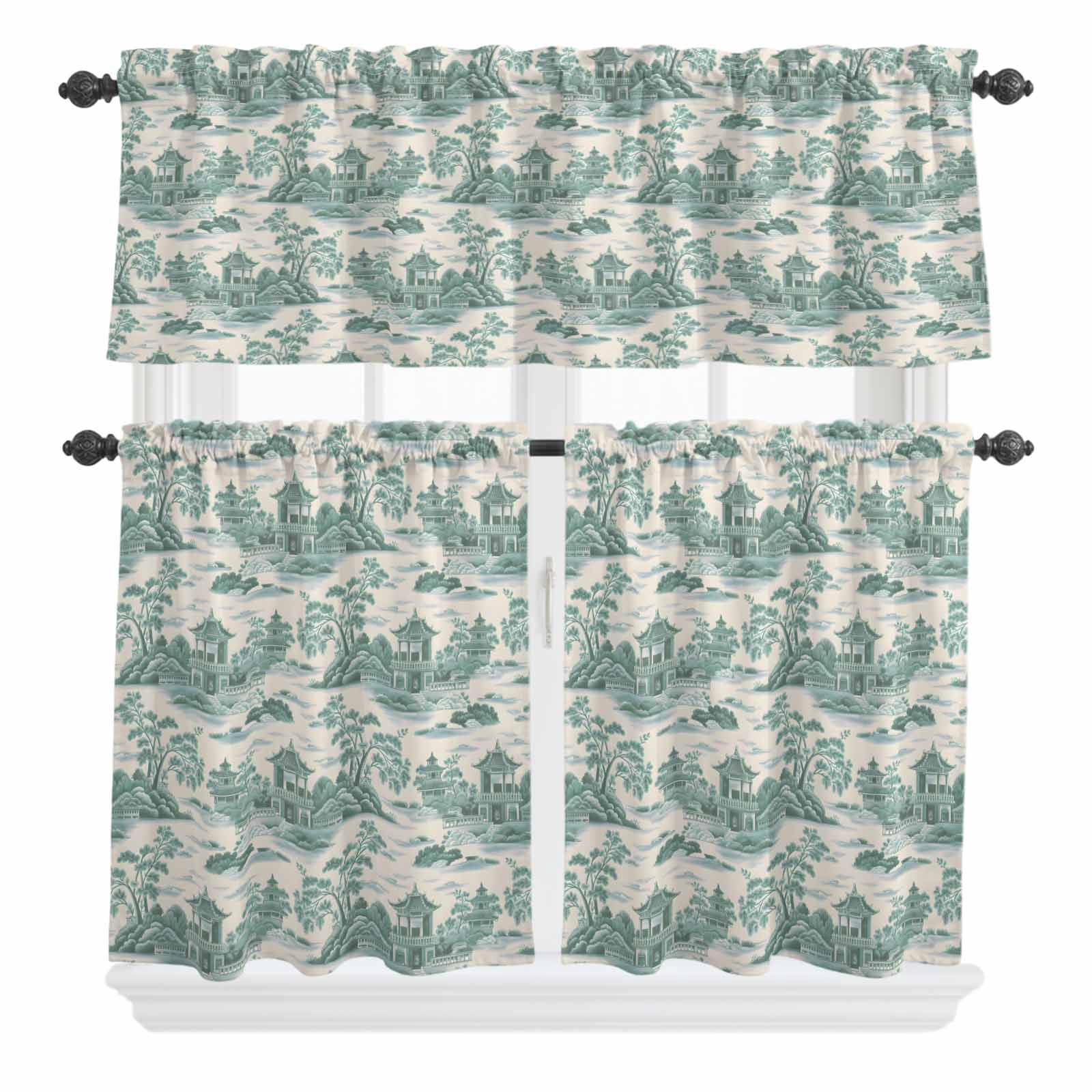 3 Piece Kitchen Curtains and Valances Set Teal Garden Cafe Curtains 36 ...