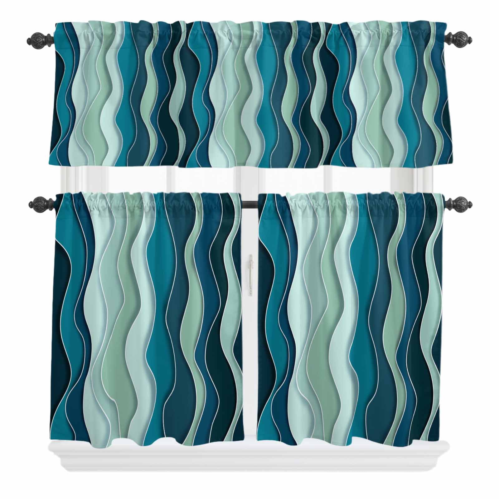 3 Piece Kitchen Curtains and Valances Set Teal Ombre Cafe Curtains 24 ...