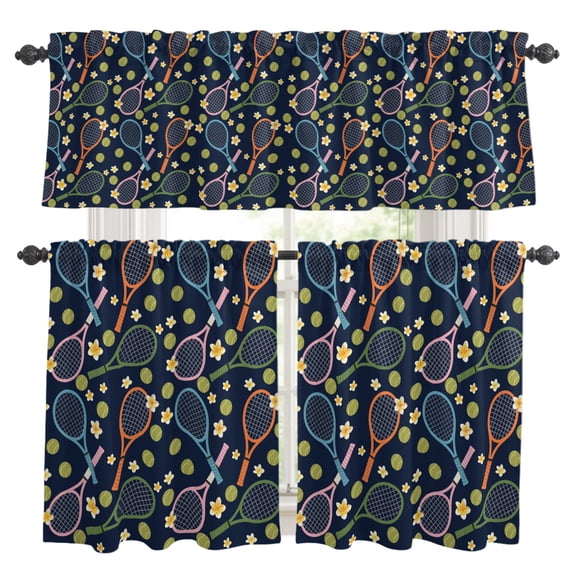 3 Piece Kitchen Curtains and Valances Set Tennis Rackets Cafe Curtains ...