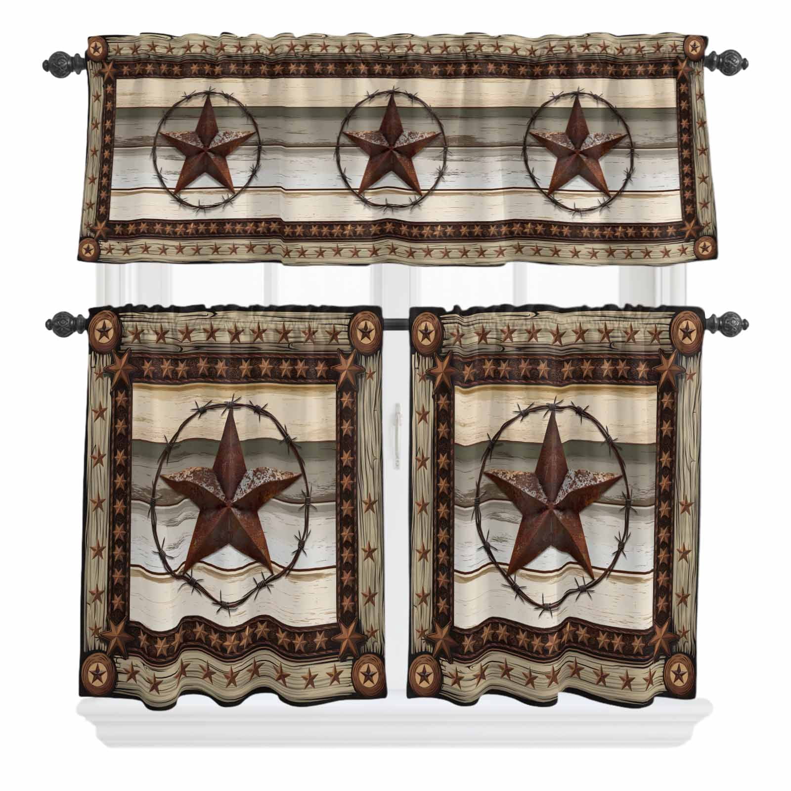 3 Piece Kitchen Curtains and Valances Set Texas Star Farm Cafe Curtains ...