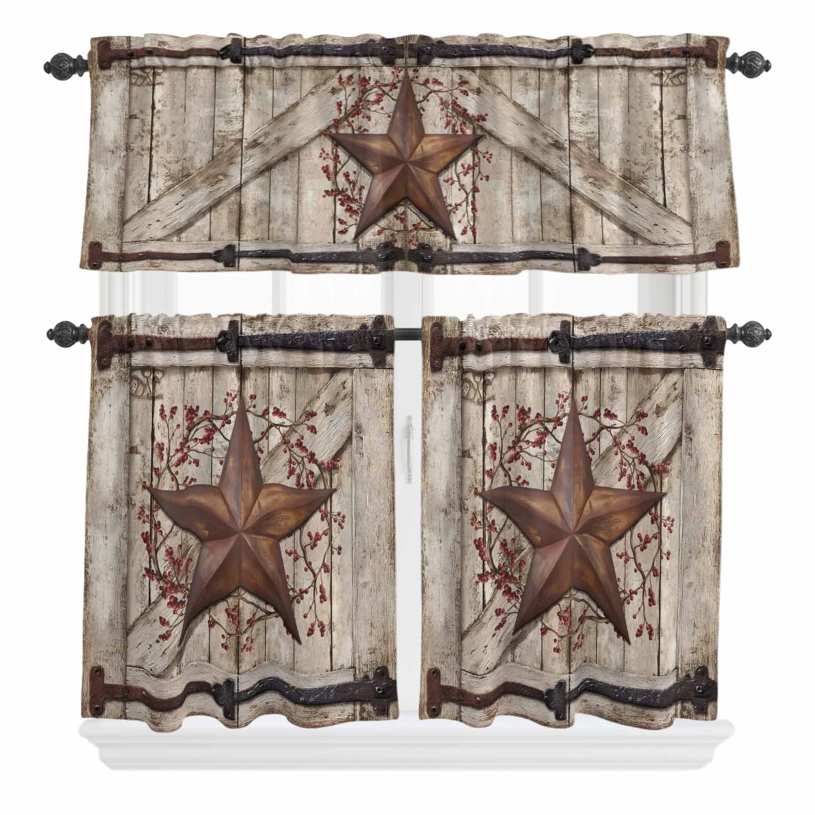 3 Piece Kitchen Curtains and Valances Set Texas Star Retro Cafe ...