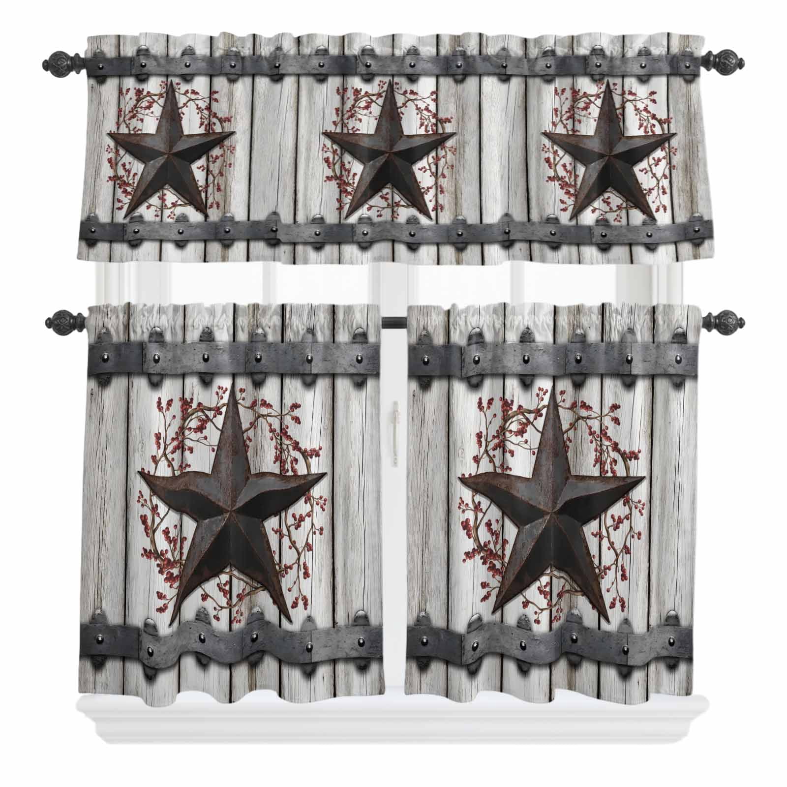 3 Piece Kitchen Curtains and Valances Set Texas Star Retro Cafe ...