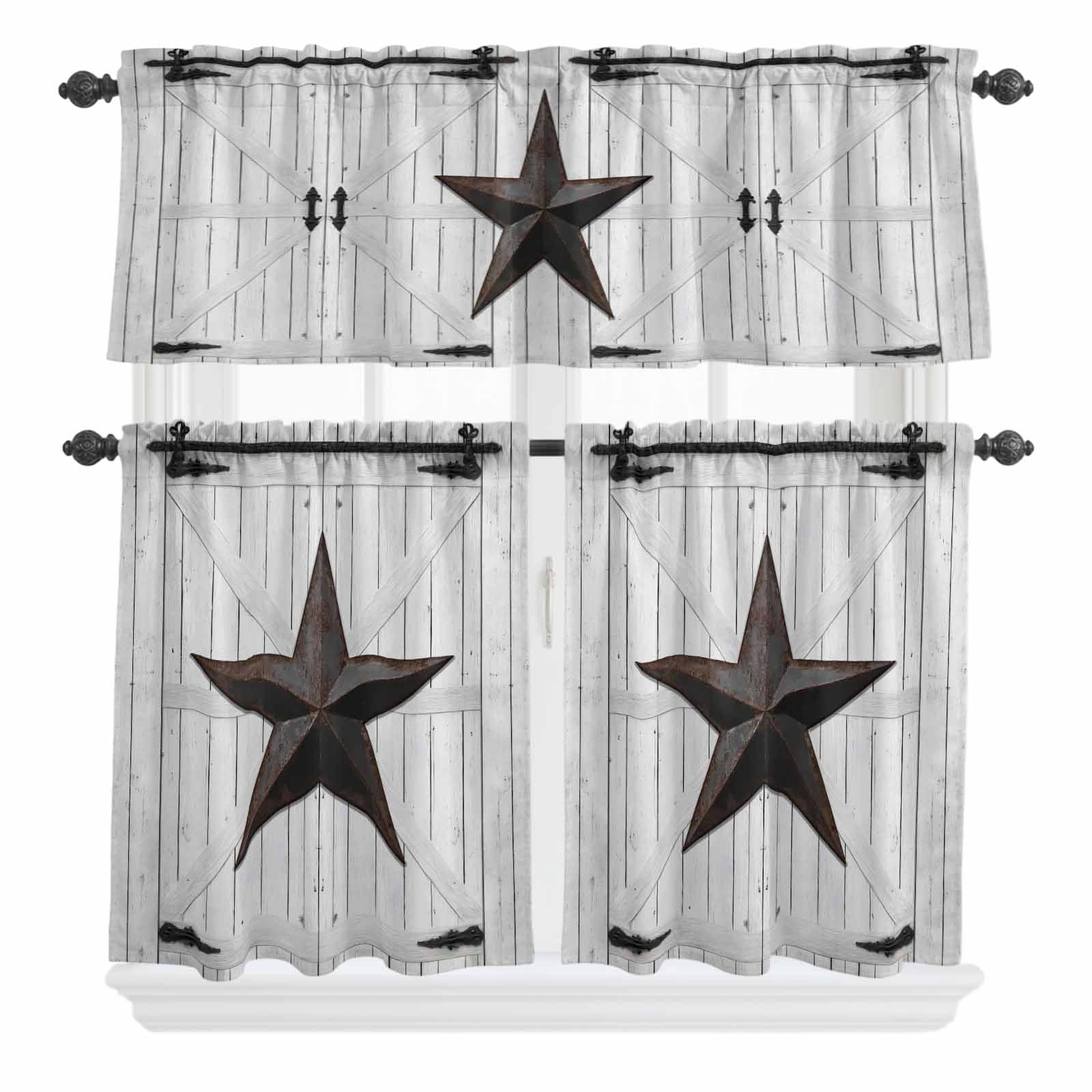 3 Piece Kitchen Curtains and Valances Set Texas Star Retro Cafe ...