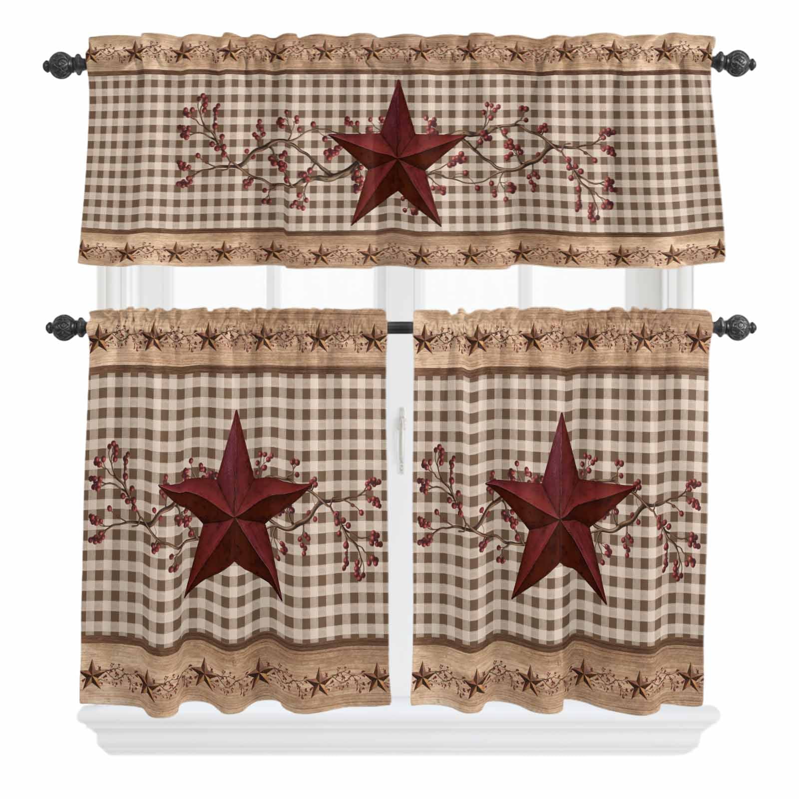 3 Piece Kitchen Curtains and Valances Set Texas Star Vintage Cafe ...