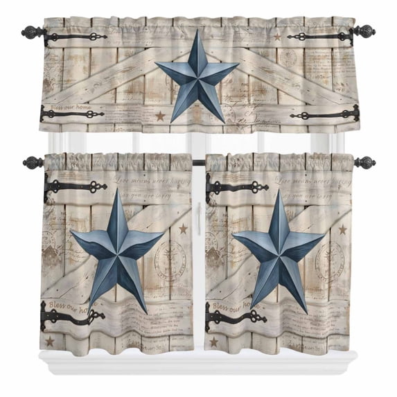 3 Piece Kitchen Curtains and Valances Set Texas Star Vintage Cafe ...