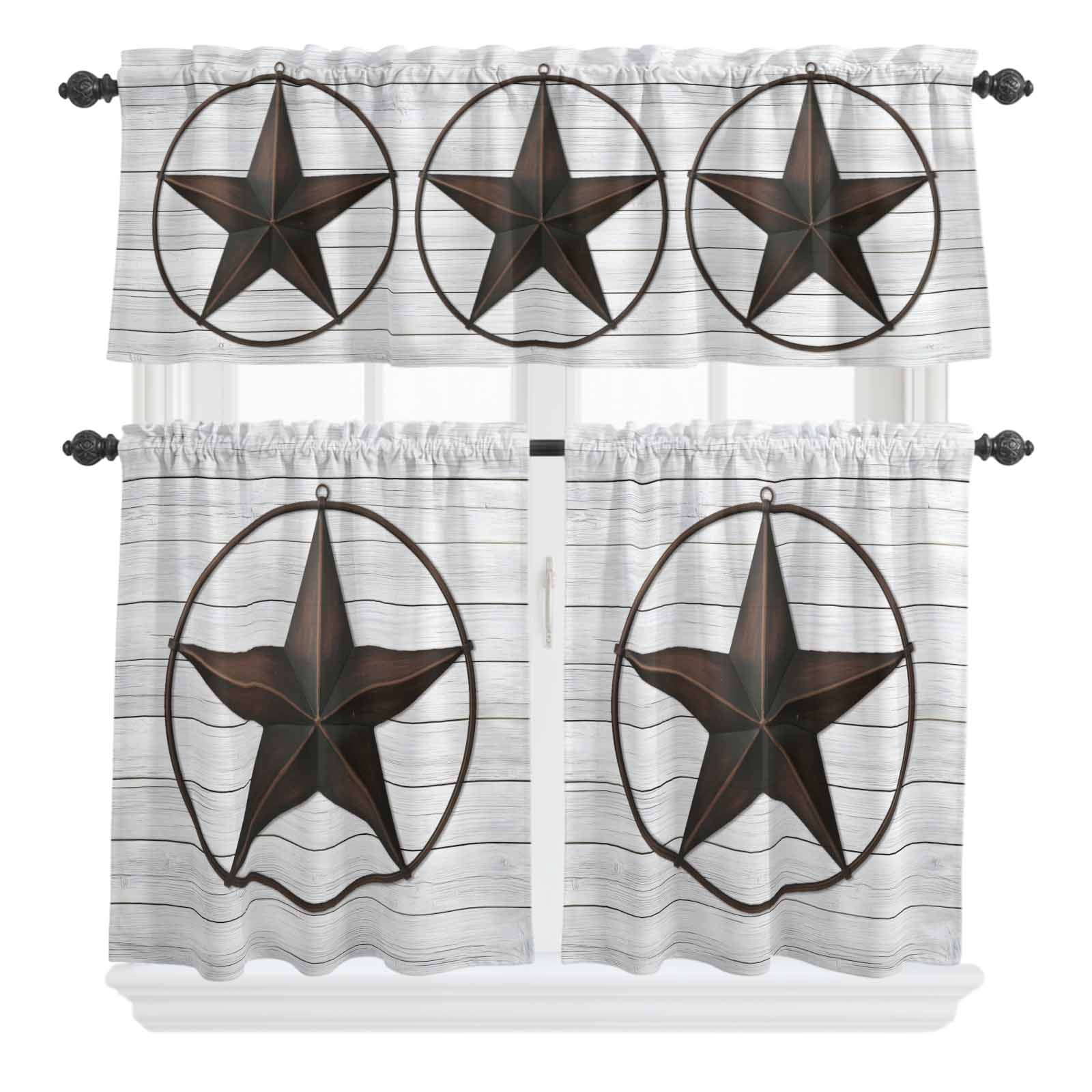 3 Piece Kitchen Curtains and Valances Set Texas Star Western Cafe ...