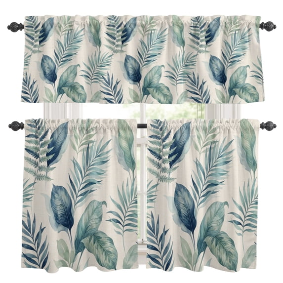 3 Piece Kitchen Curtains and Valances Set Tropical Botanical Cafe ...
