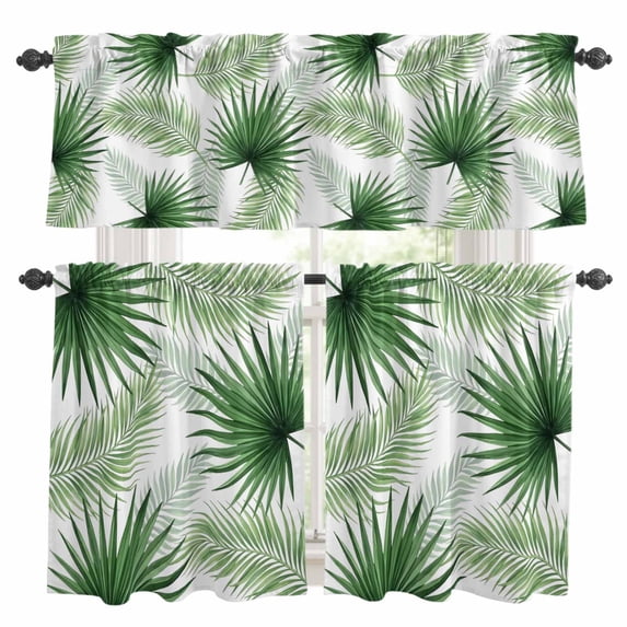 3 Piece Kitchen Curtains and Valances Set Tropical Leaves Cafe Curtains ...
