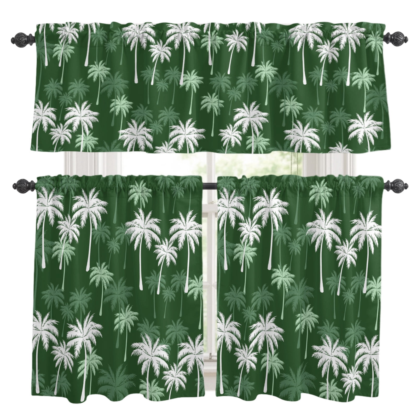 3 Piece Kitchen Curtains and Valances Set Tropical Palm Tree Cafe ...