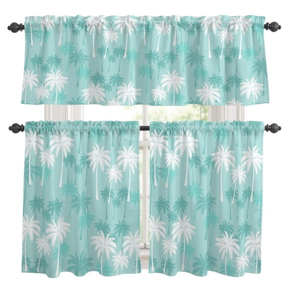 3 Piece Kitchen Curtains and Valances Set Tropical Palm Tree Cafe ...