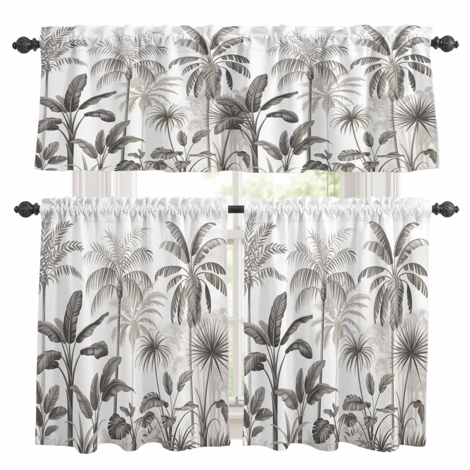 3 Piece Kitchen Curtains and Valances Set Tropical Plants Cafe Curtains ...