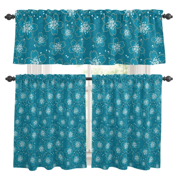 3 Piece Kitchen Curtains and Valances Set Turquoise Boho Floral Cafe ...