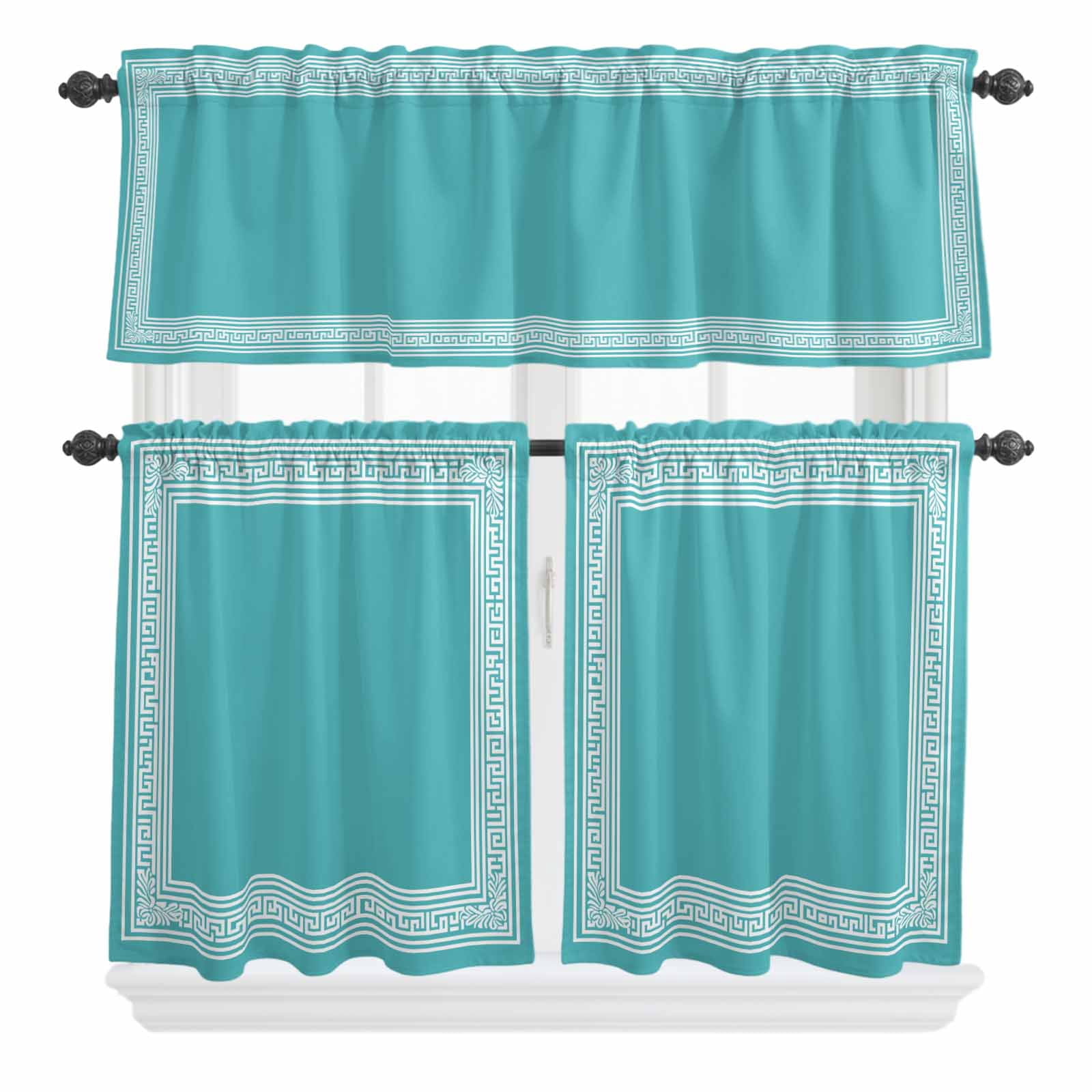 3 Piece Kitchen Curtains and Valances Set Turquoise Cafe Curtains 24 ...