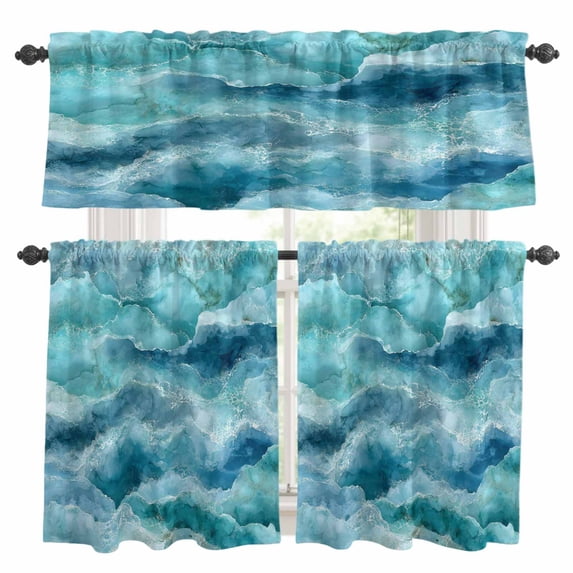 3 Piece Kitchen Curtains and Valances Set Turquoise Coastal Cafe ...