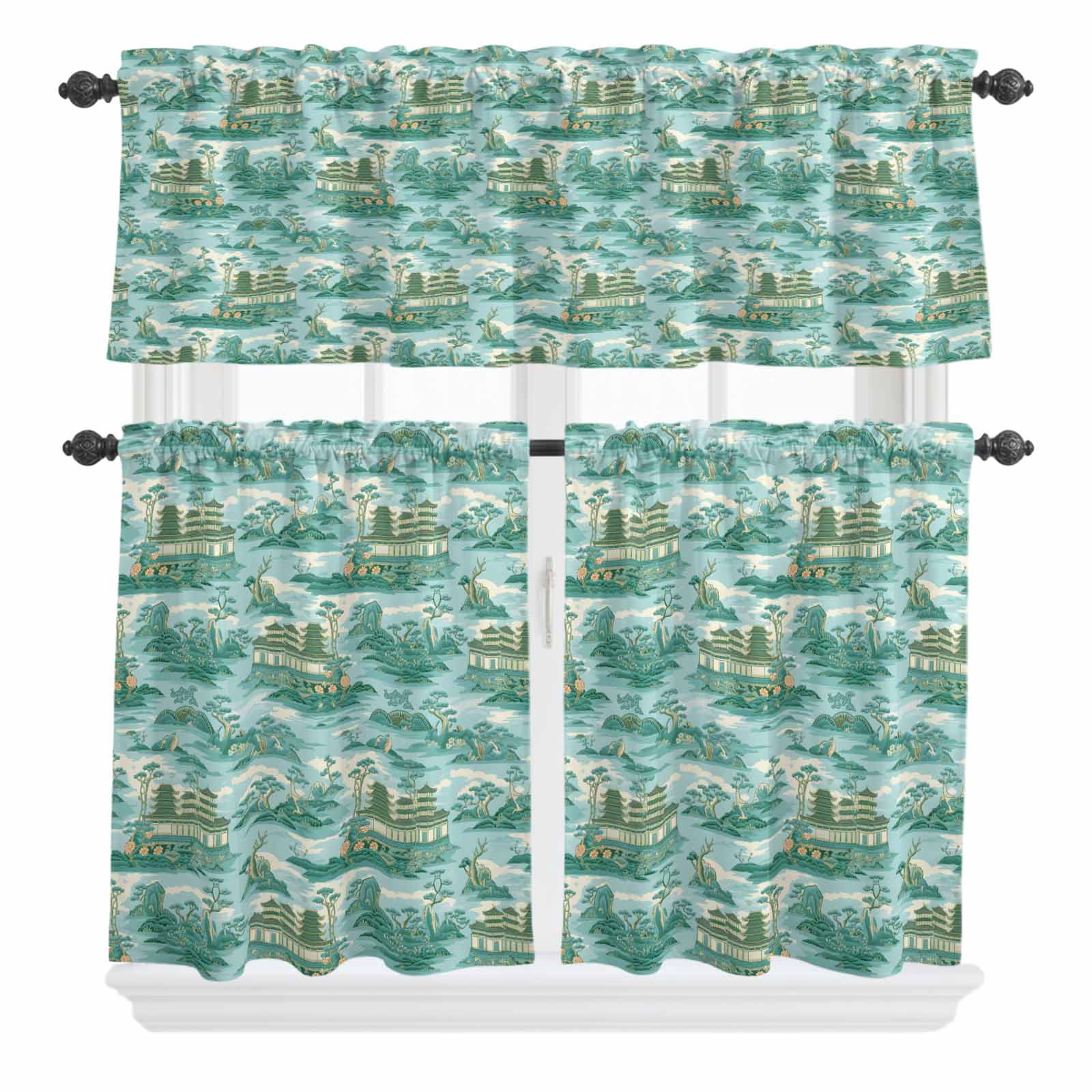 3 Piece Kitchen Curtains and Valances Set Turquoise Garden Cafe ...