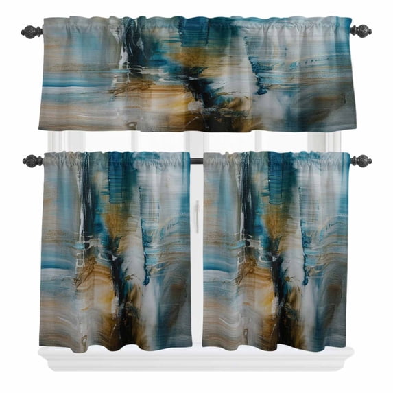 3 Piece Kitchen Curtains and Valances Set Turquoise Gradient Cafe ...