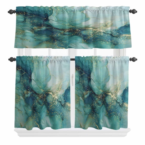 3 Piece Kitchen Curtains and Valances Set Turquoise Marble Cafe ...