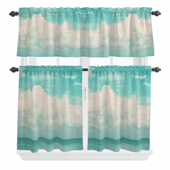 3 Piece Kitchen Curtains and Valances Set Turquoise Sky Cafe Curtains ...