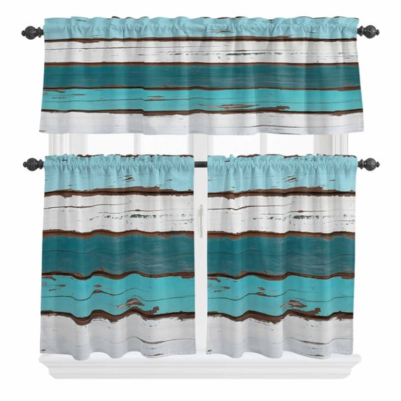3 Piece Kitchen Curtains and Valances Set Turquoise Teal Cafe Curtains ...