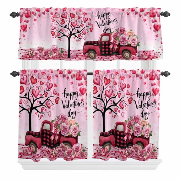 3 Piece Kitchen Curtains and Valances Set Valentine's Day Cafe Curtains ...
