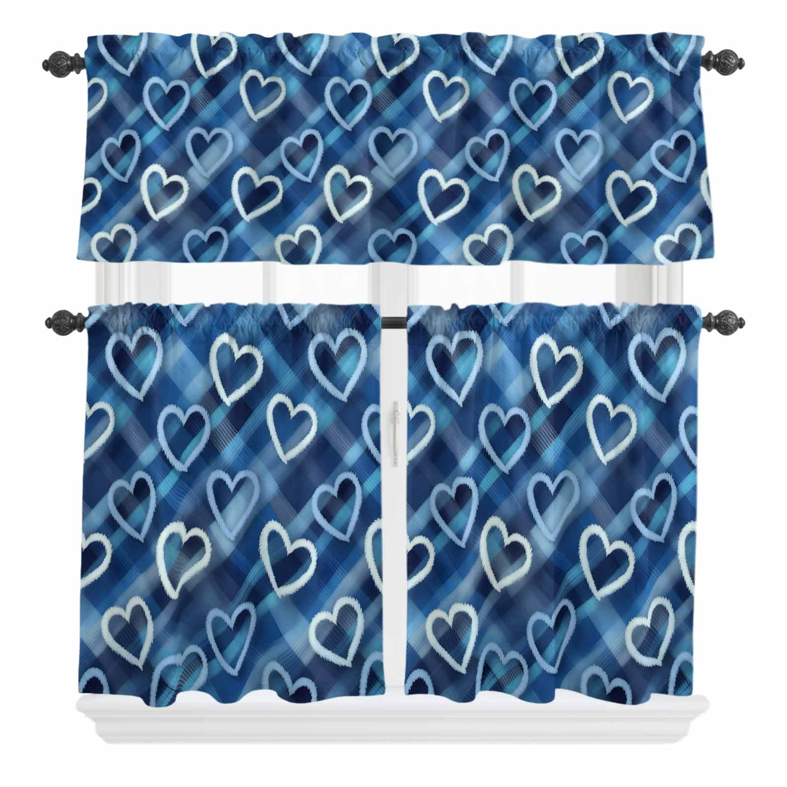 3 Piece Kitchen Curtains and Valances Set Valentine's Day Cafe Curtains ...