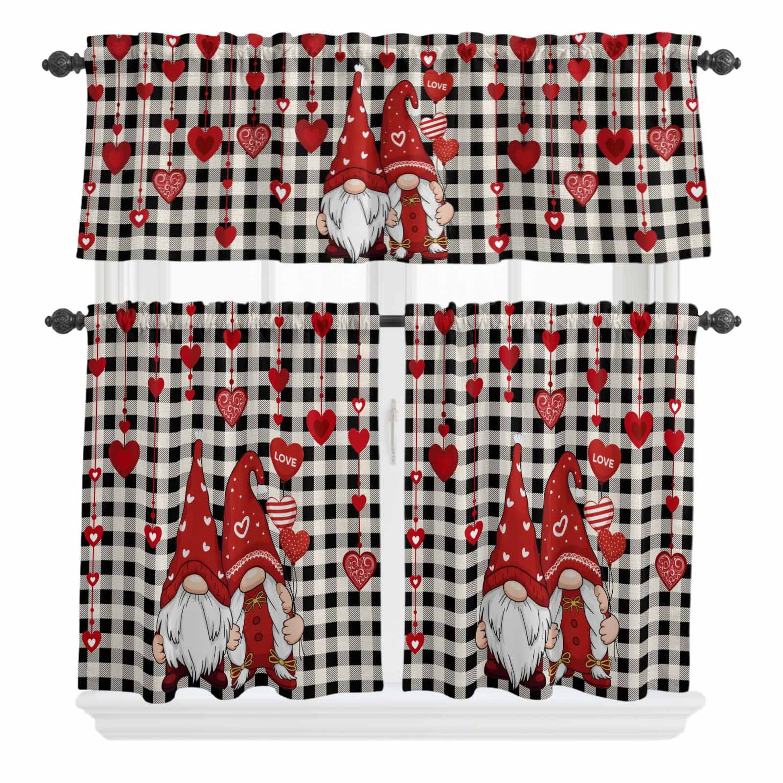 3 Piece Kitchen Curtains and Valances Set Valentine's Day Cafe Curtains ...