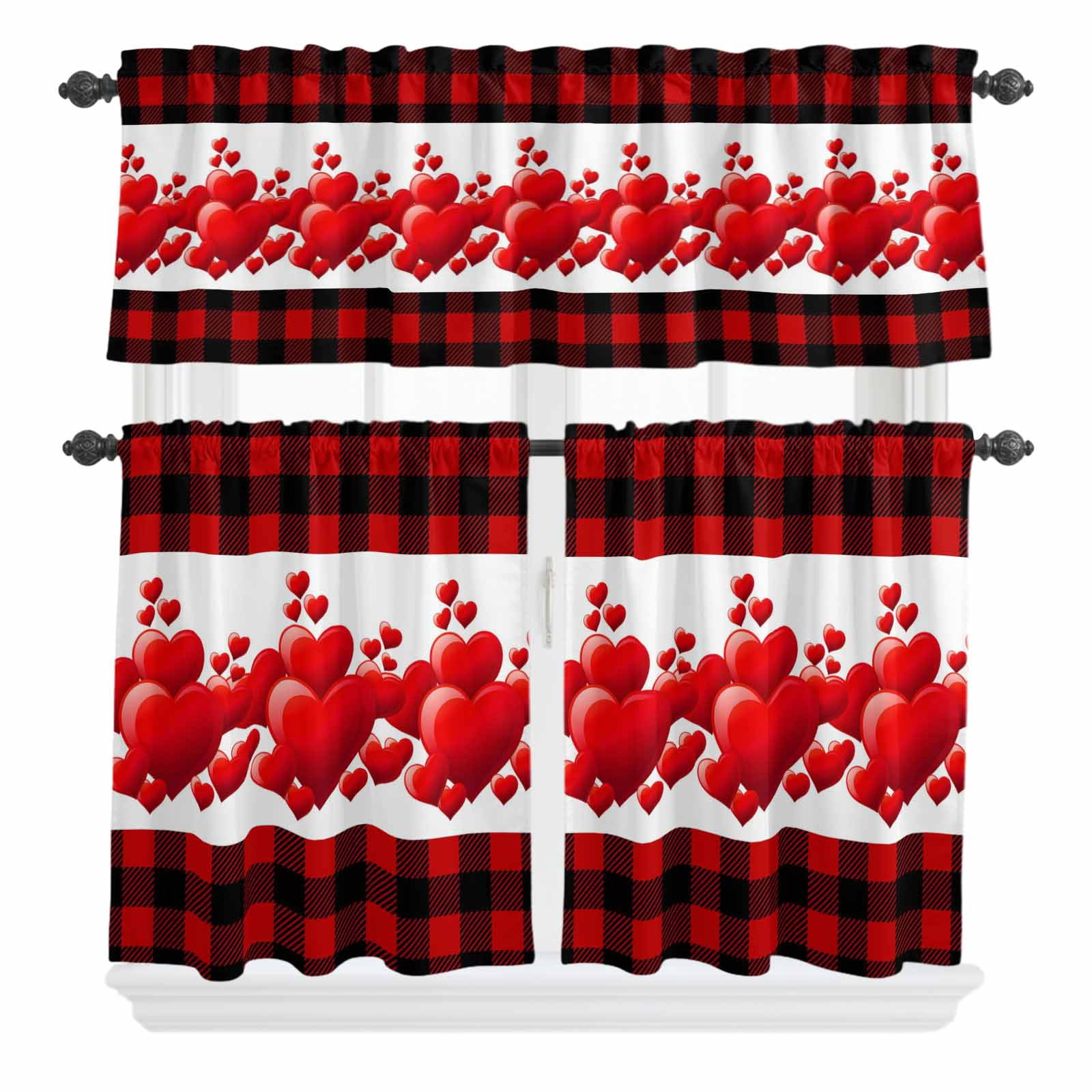 3 Piece Kitchen Curtains and Valances Set Valentine's Day Cafe Curtains ...