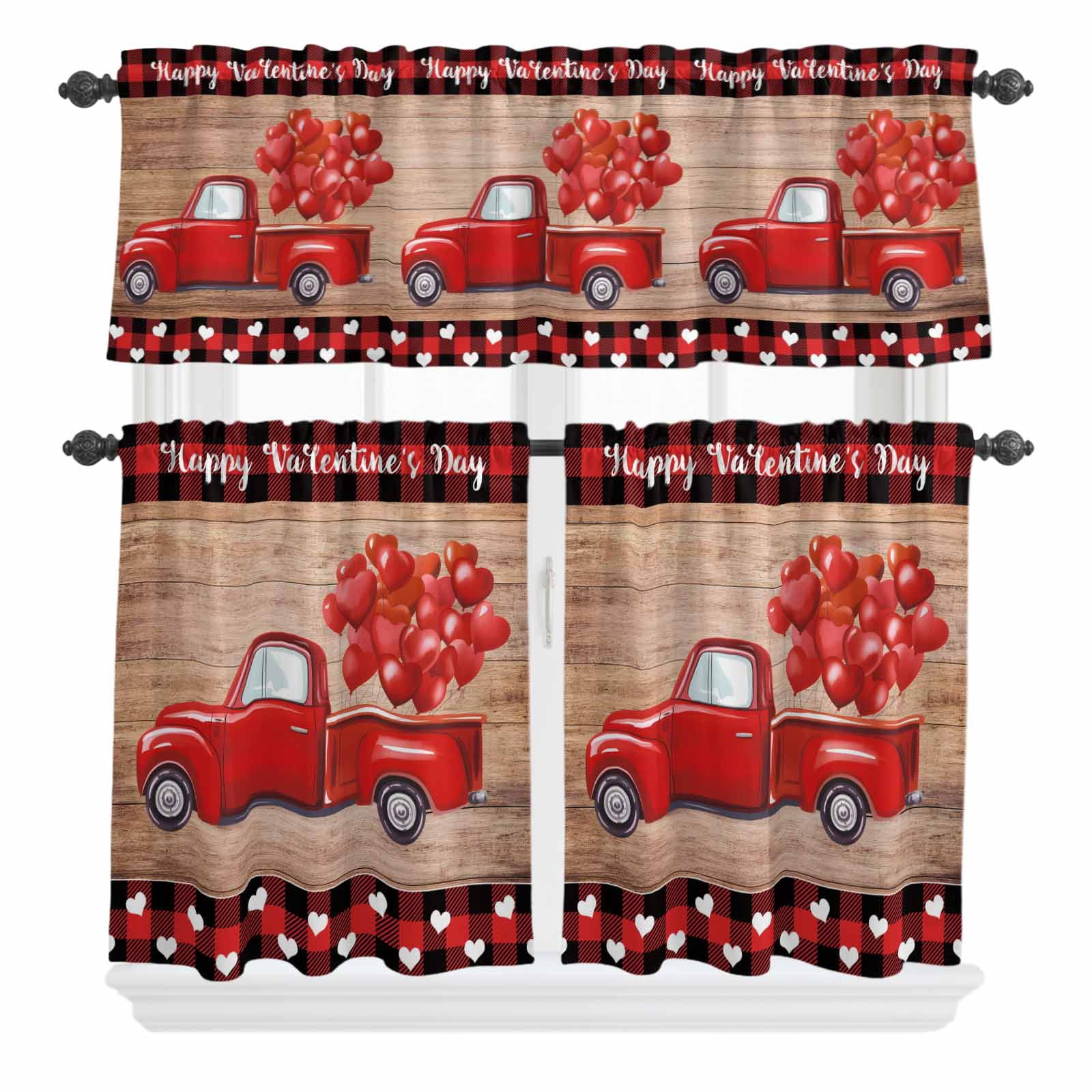 3 Piece Kitchen Curtains and Valances Set Valentine's Day Cafe Curtains ...