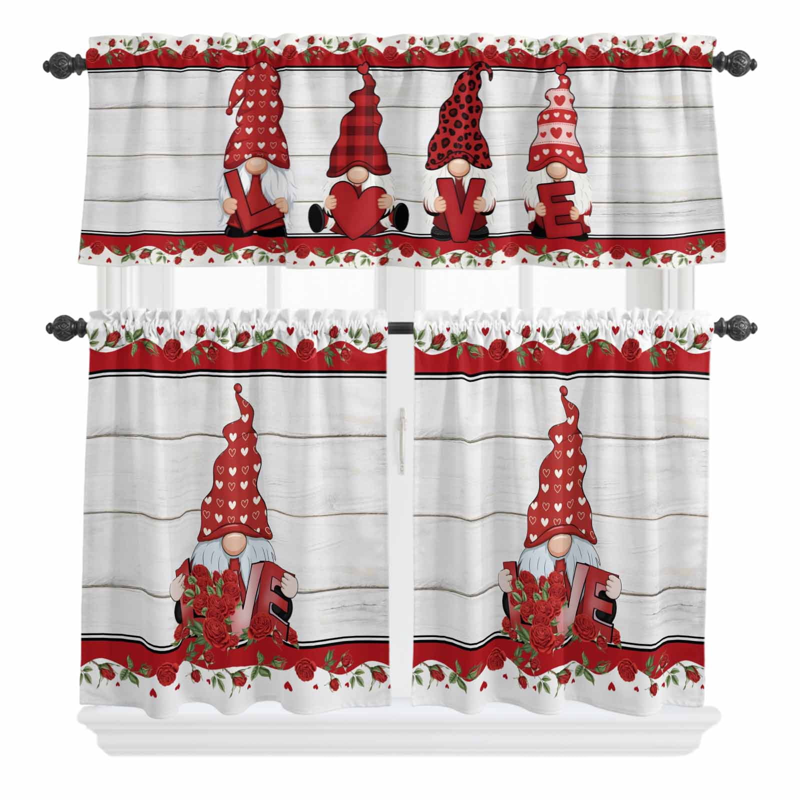 3 Piece Kitchen Curtains and Valances Set Valentine's Day Cafe Curtains ...