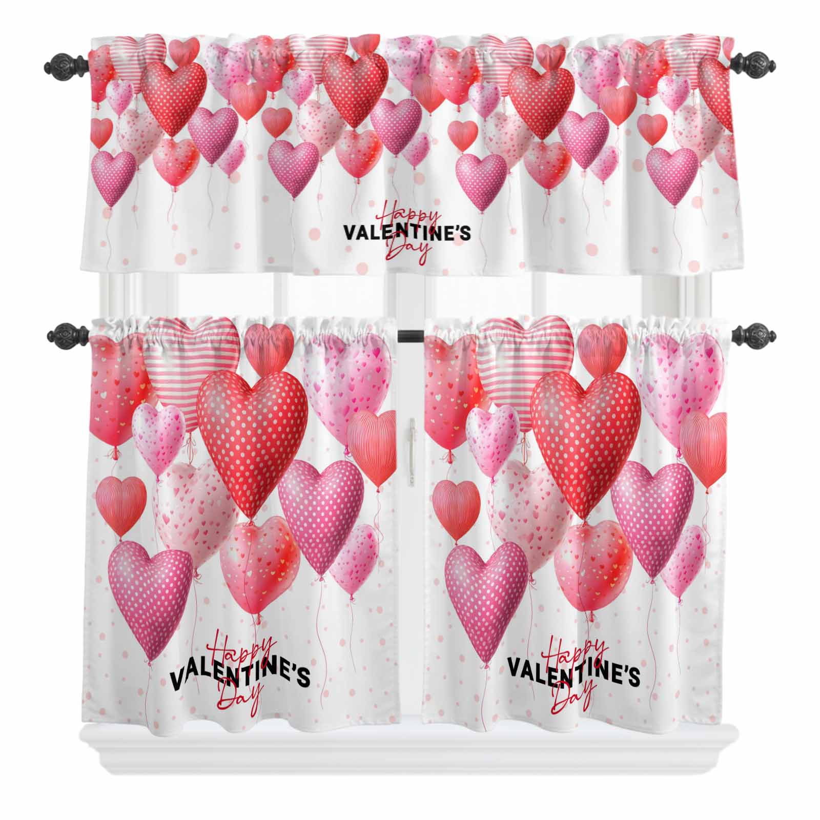 3 Piece Kitchen Curtains and Valances Set Valentines Day Cafe Curtains ...