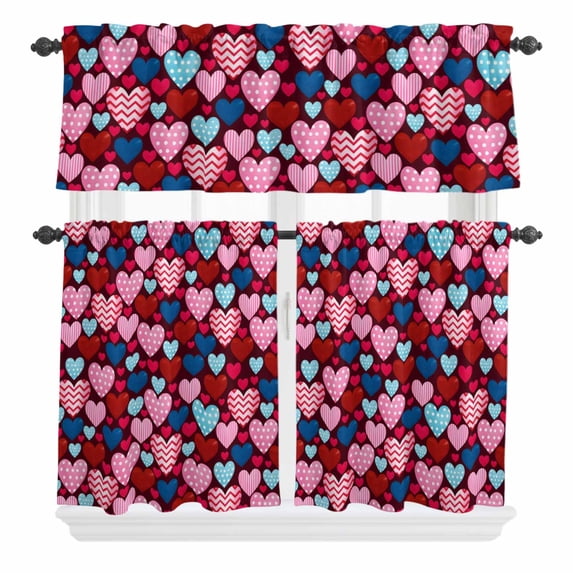 3 Piece Kitchen Curtains and Valances Set Valentines Day Cafe Curtains ...
