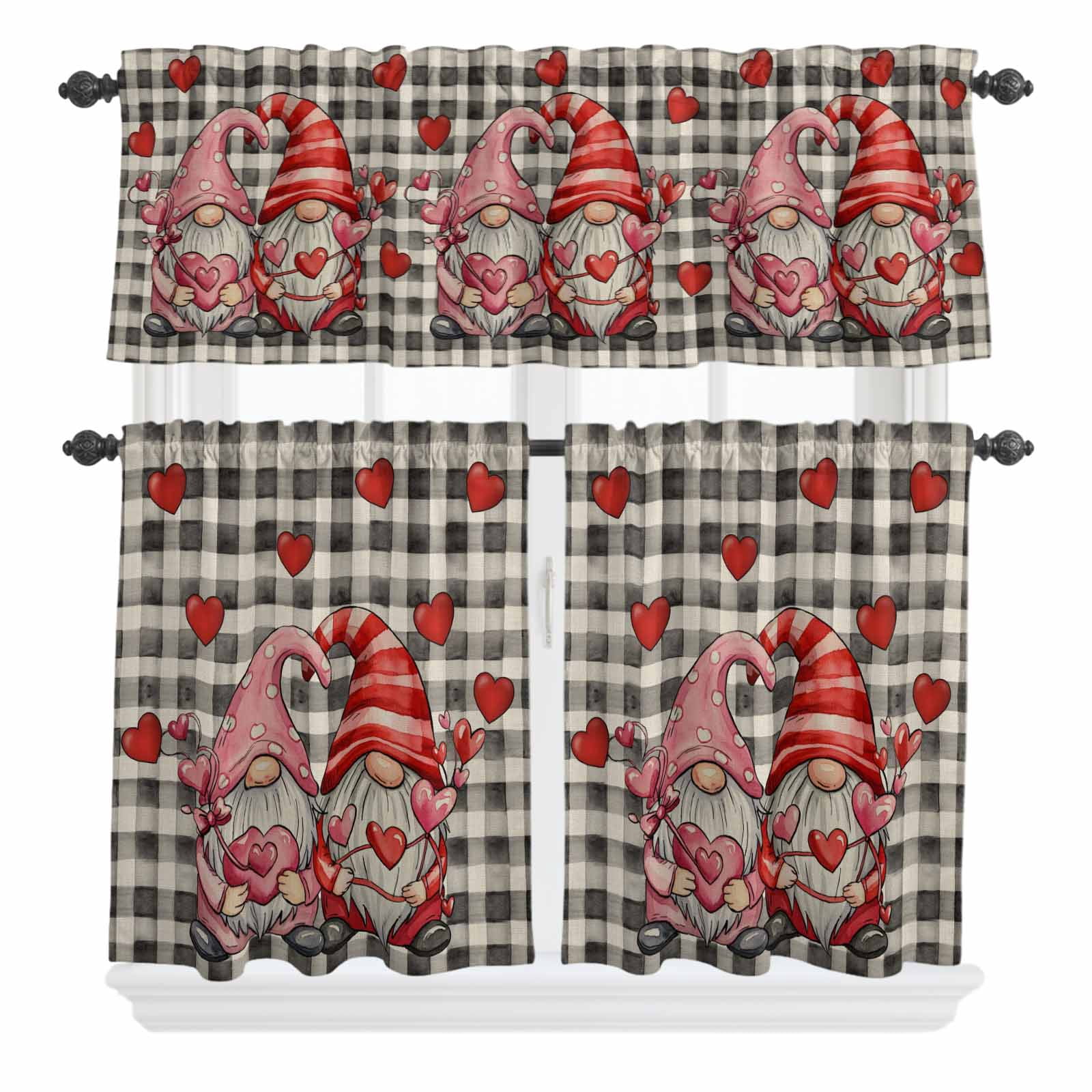3 Piece Kitchen Curtains and Valances Set Valentines Day Cafe Curtains ...