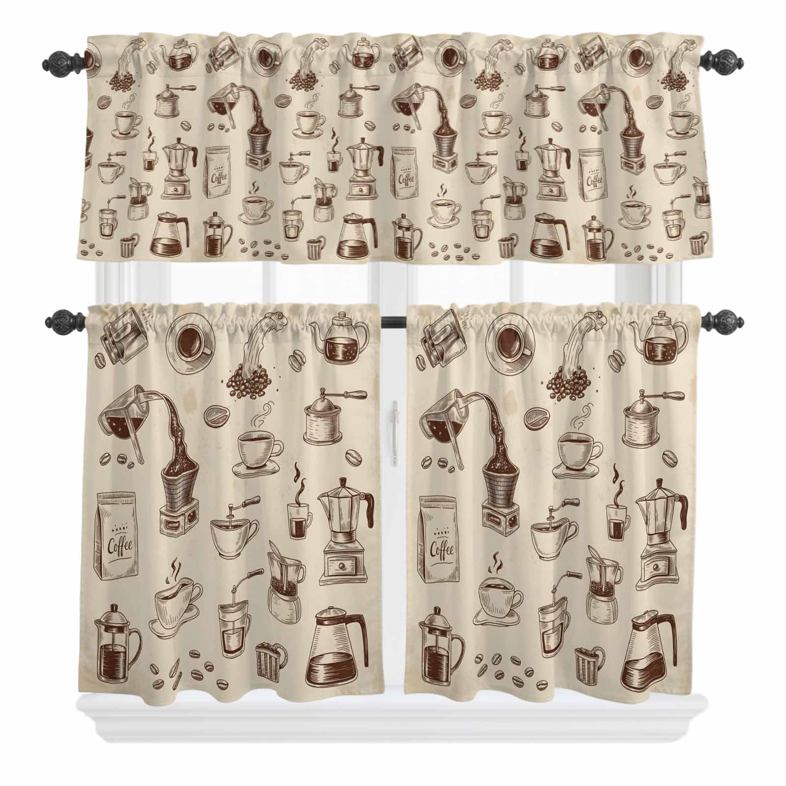 3 Piece Kitchen Curtains and Valances Set Vintage Cafe Cafe Curtains 36 ...