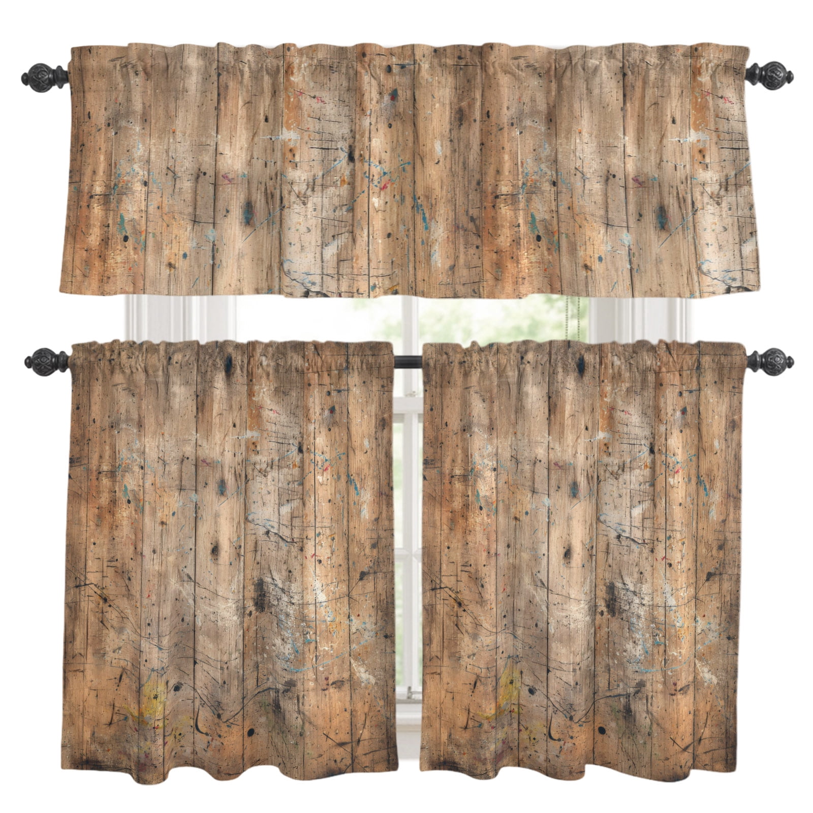 3 Piece Kitchen Curtains and Valances Set Vintage Farmhouse Cafe ...