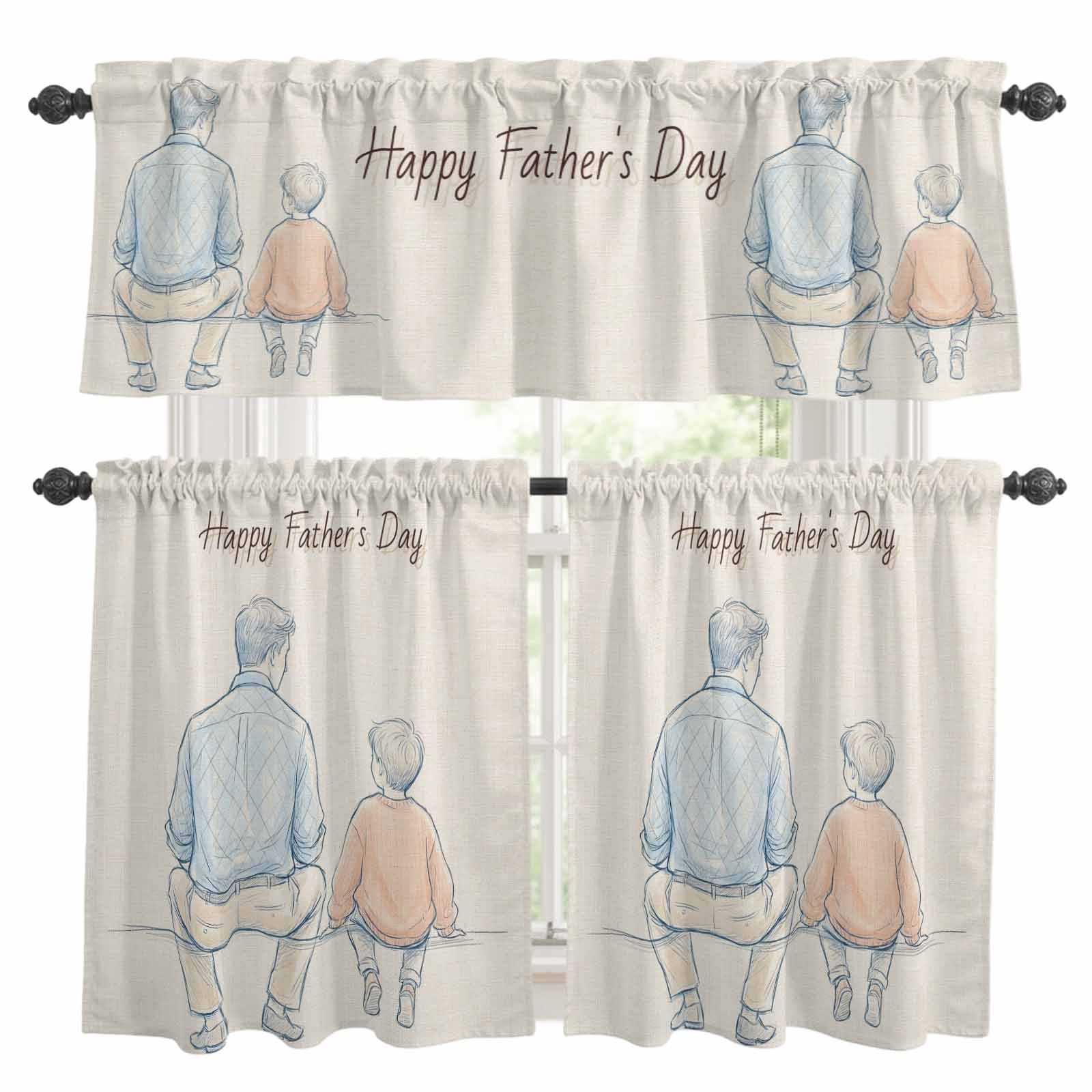 3 Piece Kitchen Curtains and Valances Set Vintage Father's Day Cafe ...