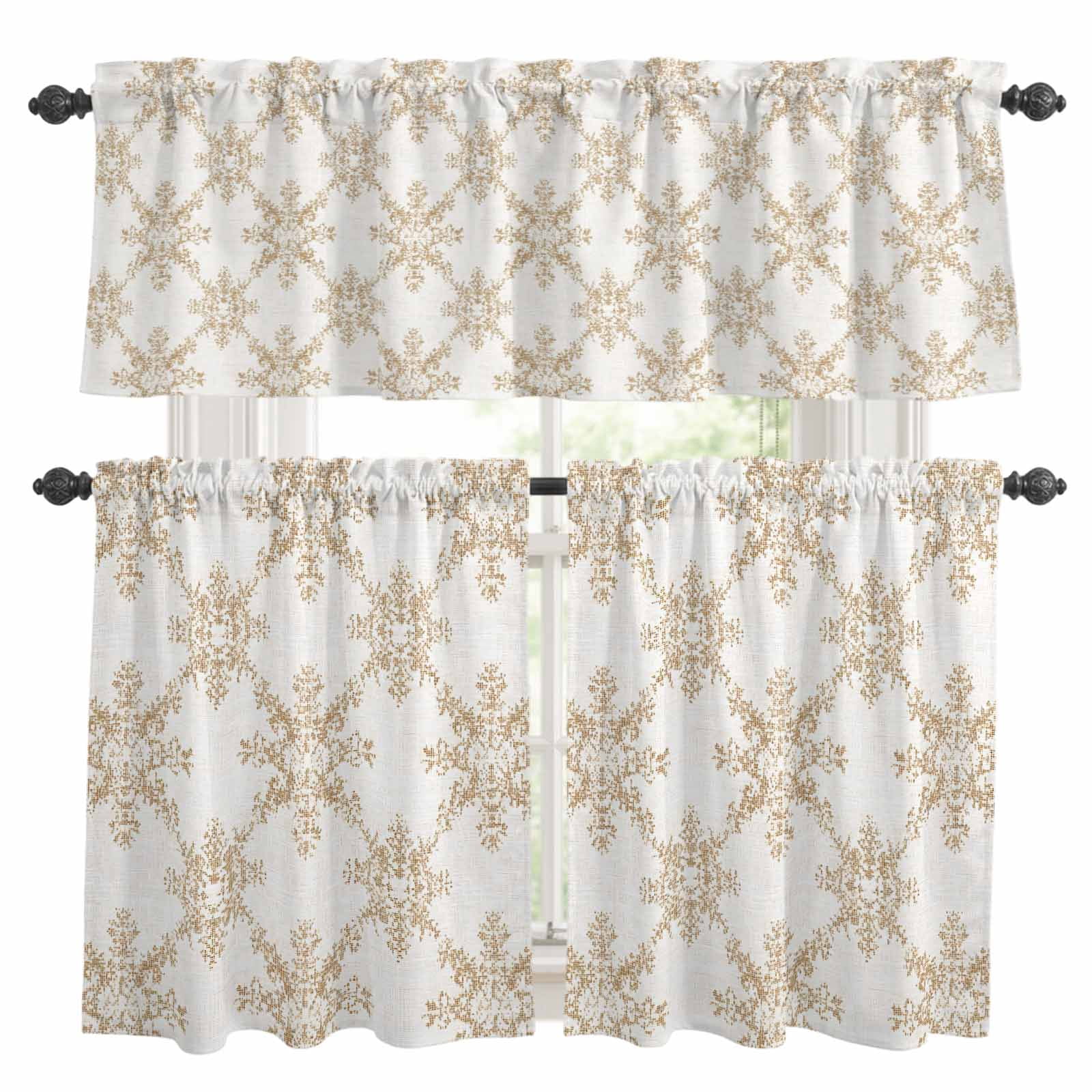 3 Piece Kitchen Curtains and Valances Set Vintage Flowers Cafe Curtains ...