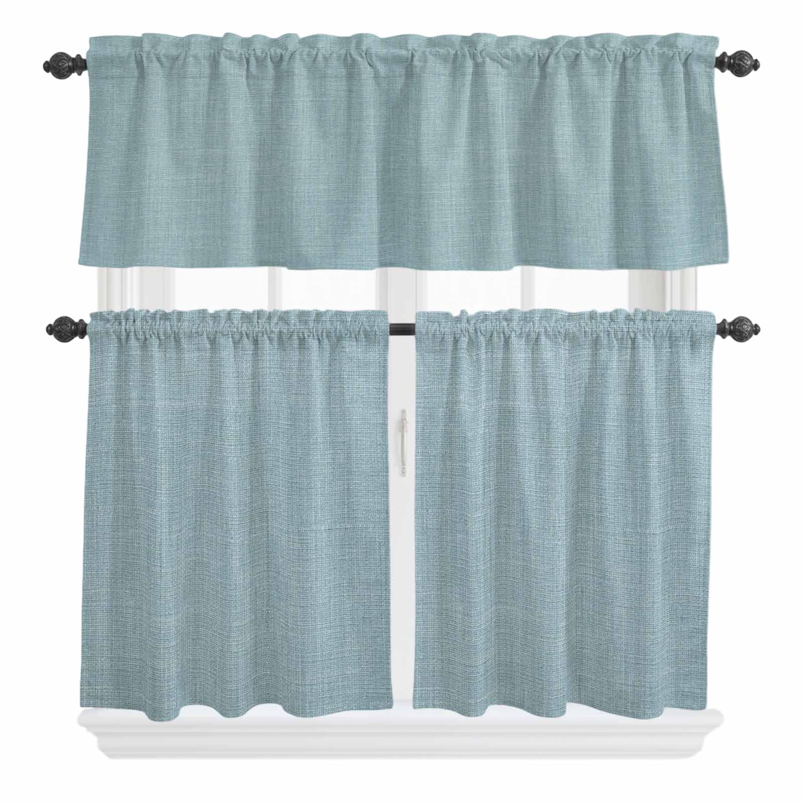 3 Piece Kitchen Curtains and Valances Set Vintage Haze Blue Cafe ...