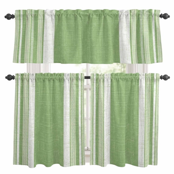 3 Piece Kitchen Curtains and Valances Set Vintage Mint Green Striped ...