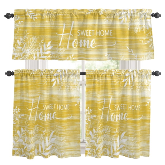 3 Piece Kitchen Curtains and Valances Set Vintage Mustard Yellow Cafe ...