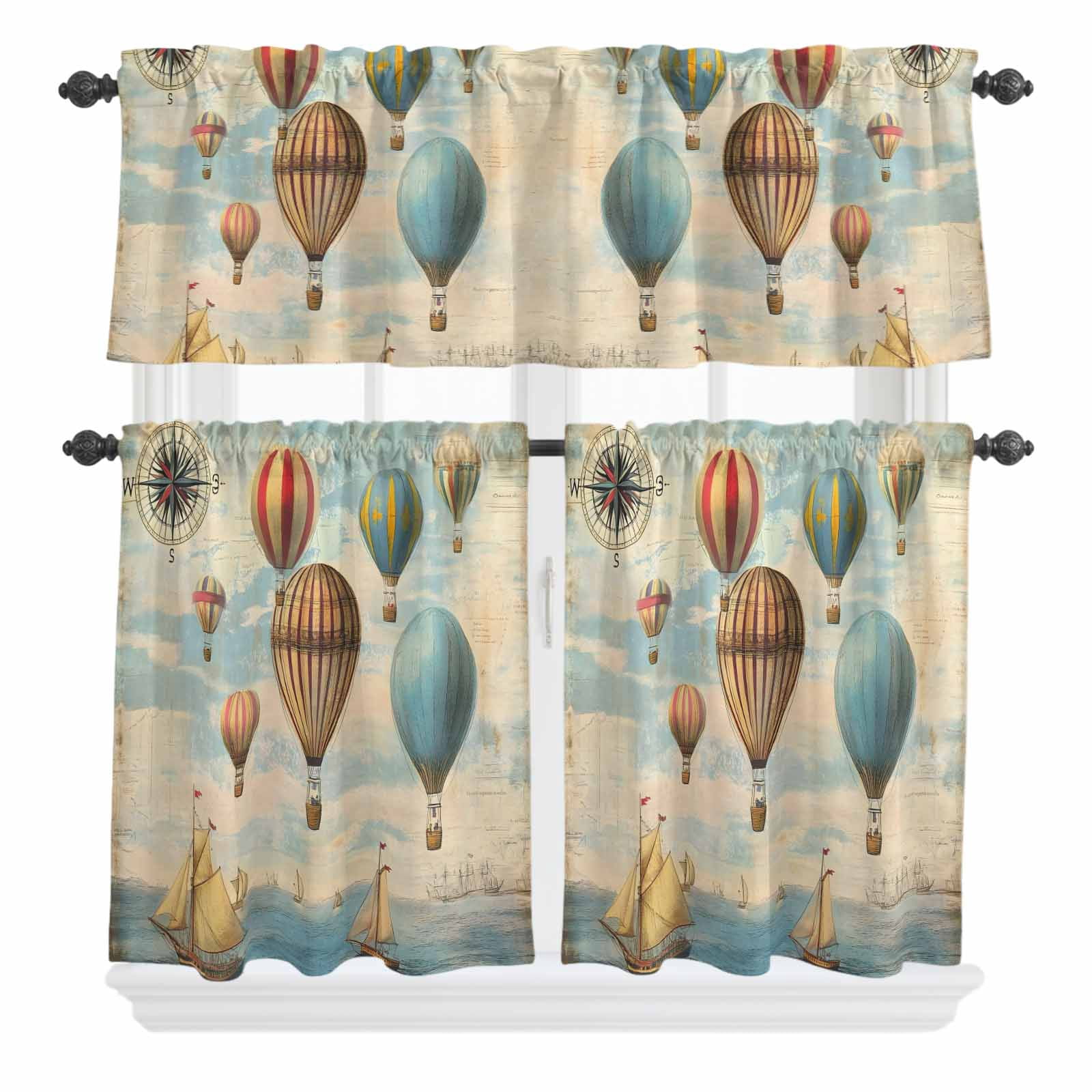 3 Piece Kitchen Curtains and Valances Set Vintage Nautical Cafe ...