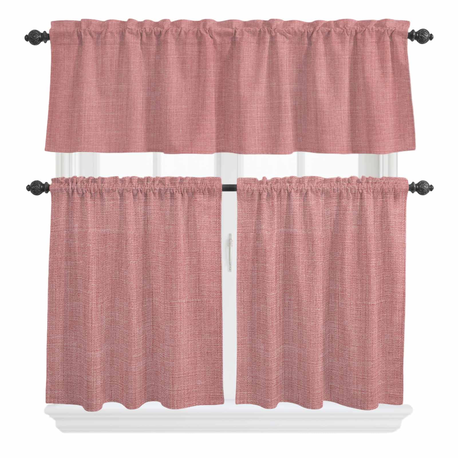3 Piece Kitchen Curtains and Valances Set Vintage Peach Pink Cafe ...