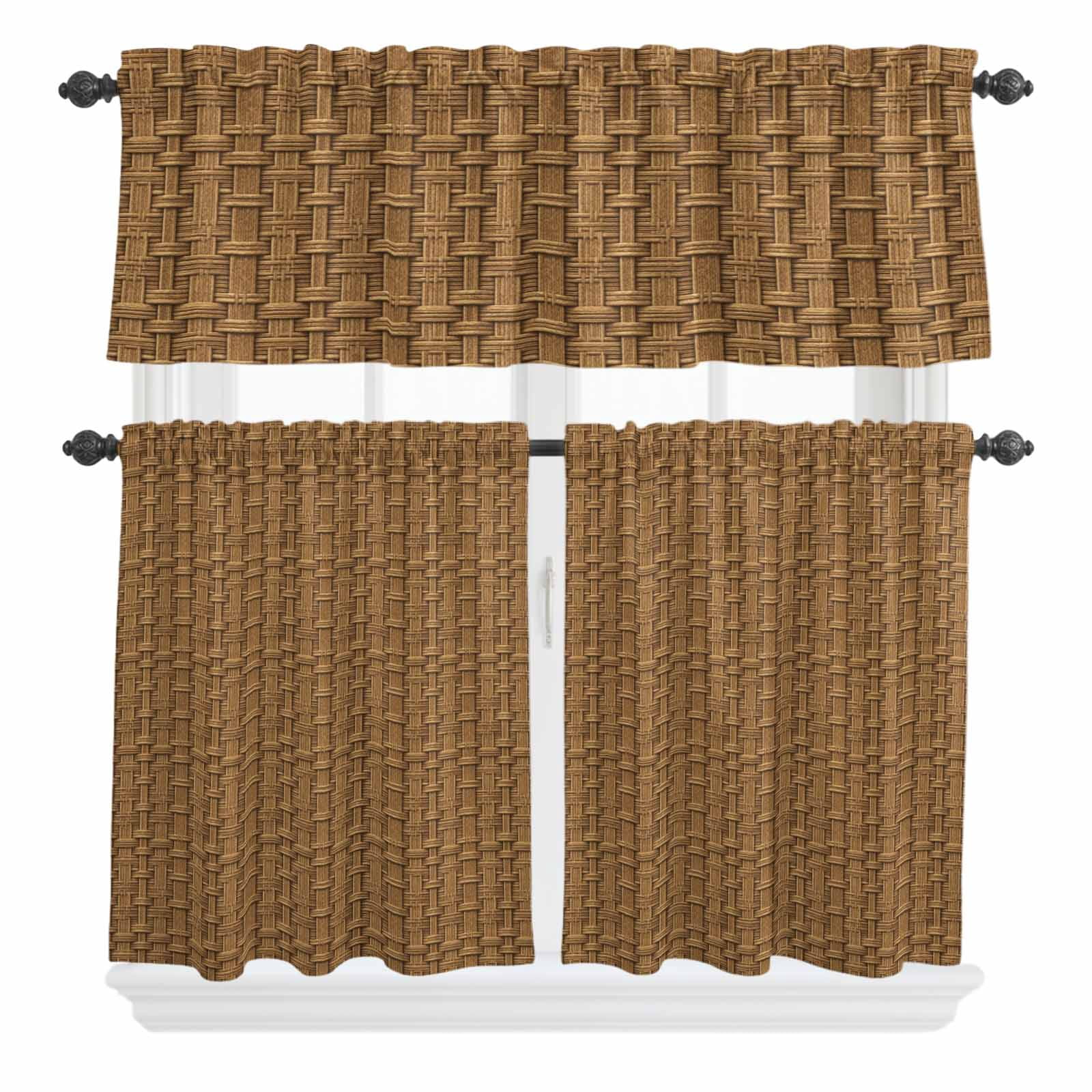 3 Piece Kitchen Curtains and Valances Set Vintage Rattan Cafe Curtains ...