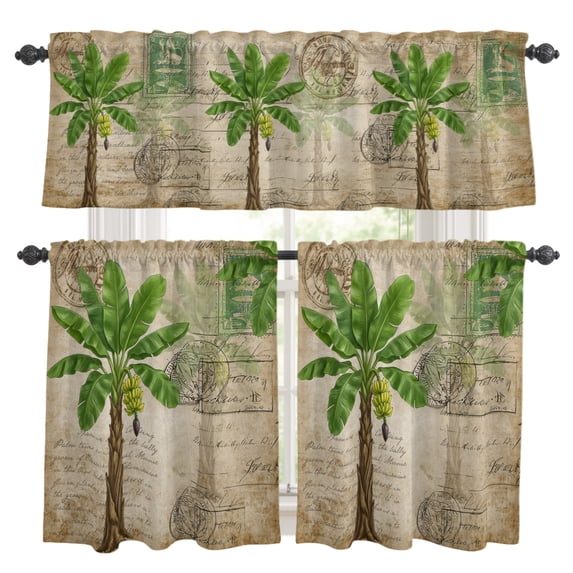 3 Piece Kitchen Curtains and Valances Set Vintage Tree Cafe Curtains 24 ...