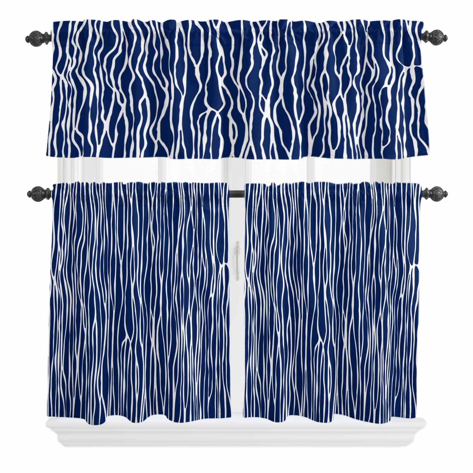 3 Piece Kitchen Curtains and Valances Set Vintage Wave Lines Cafe ...