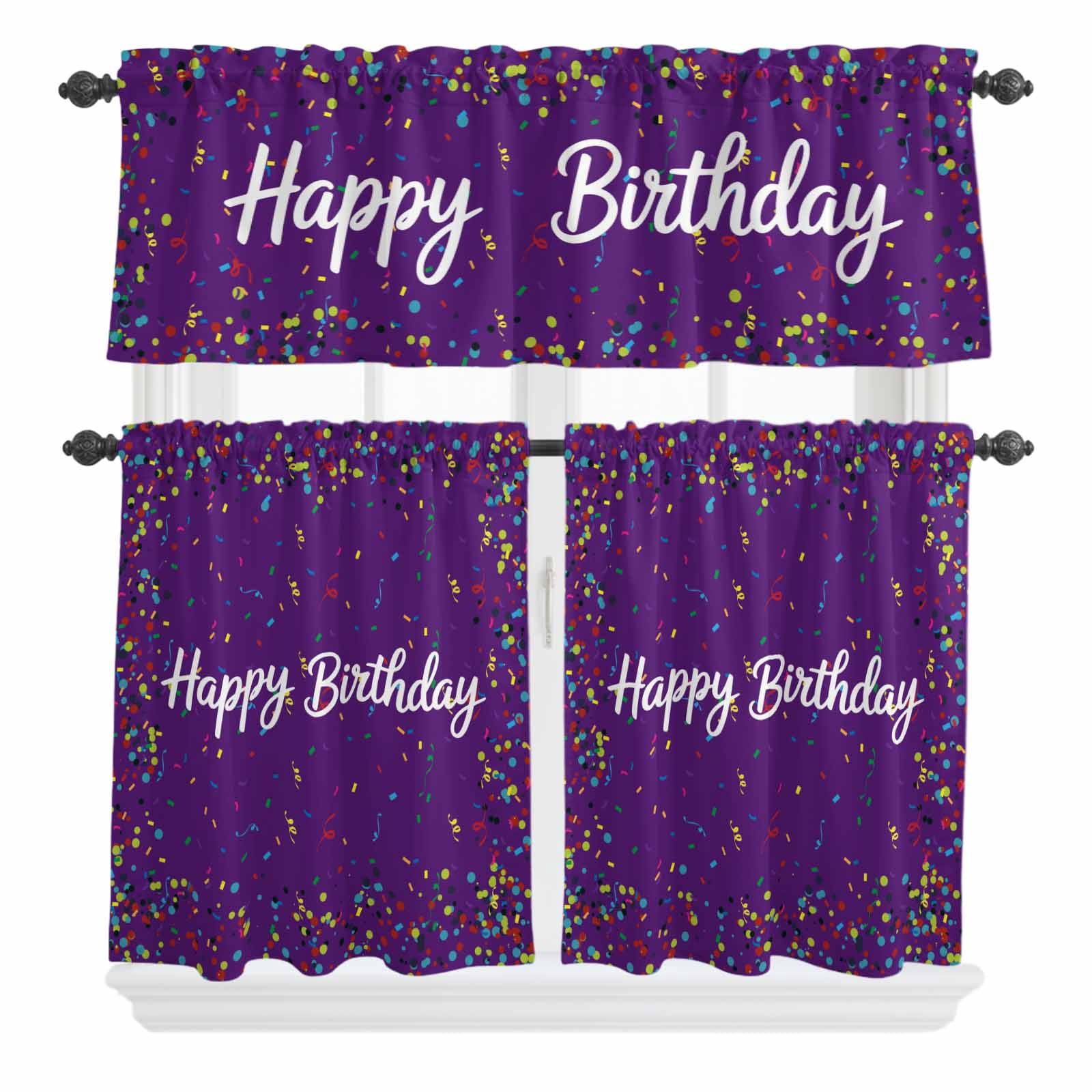 3 Piece Kitchen Curtains and Valances Set Violet Birthday Cafe Curtains ...
