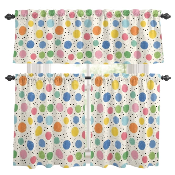 3 Piece Kitchen Curtains and Valances Set Watercolor Dots Cafe Curtains ...
