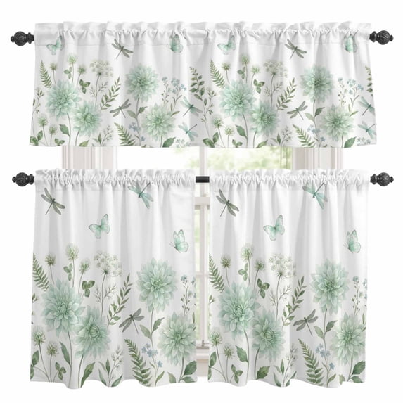 3 Piece Kitchen Curtains and Valances Set Watercolor Flower Cafe ...