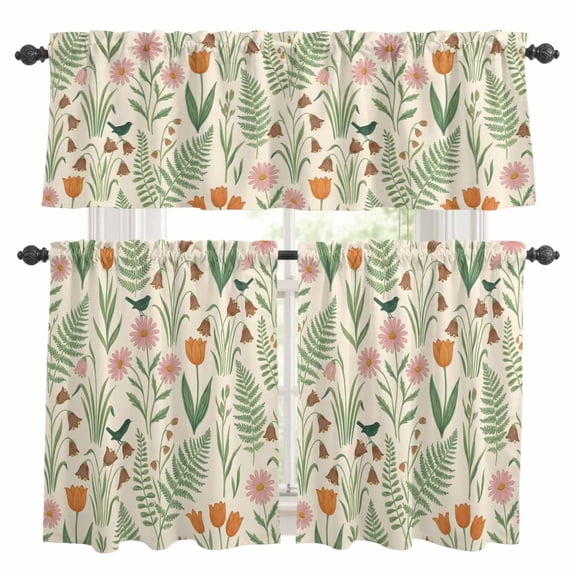 3 Piece Kitchen Curtains and Valances Set Watercolor Flowers Cafe ...