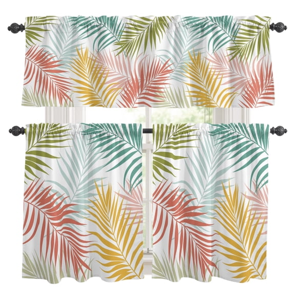 3 Piece Kitchen Curtains and Valances Set Watercolor Palm Leaves Cafe ...