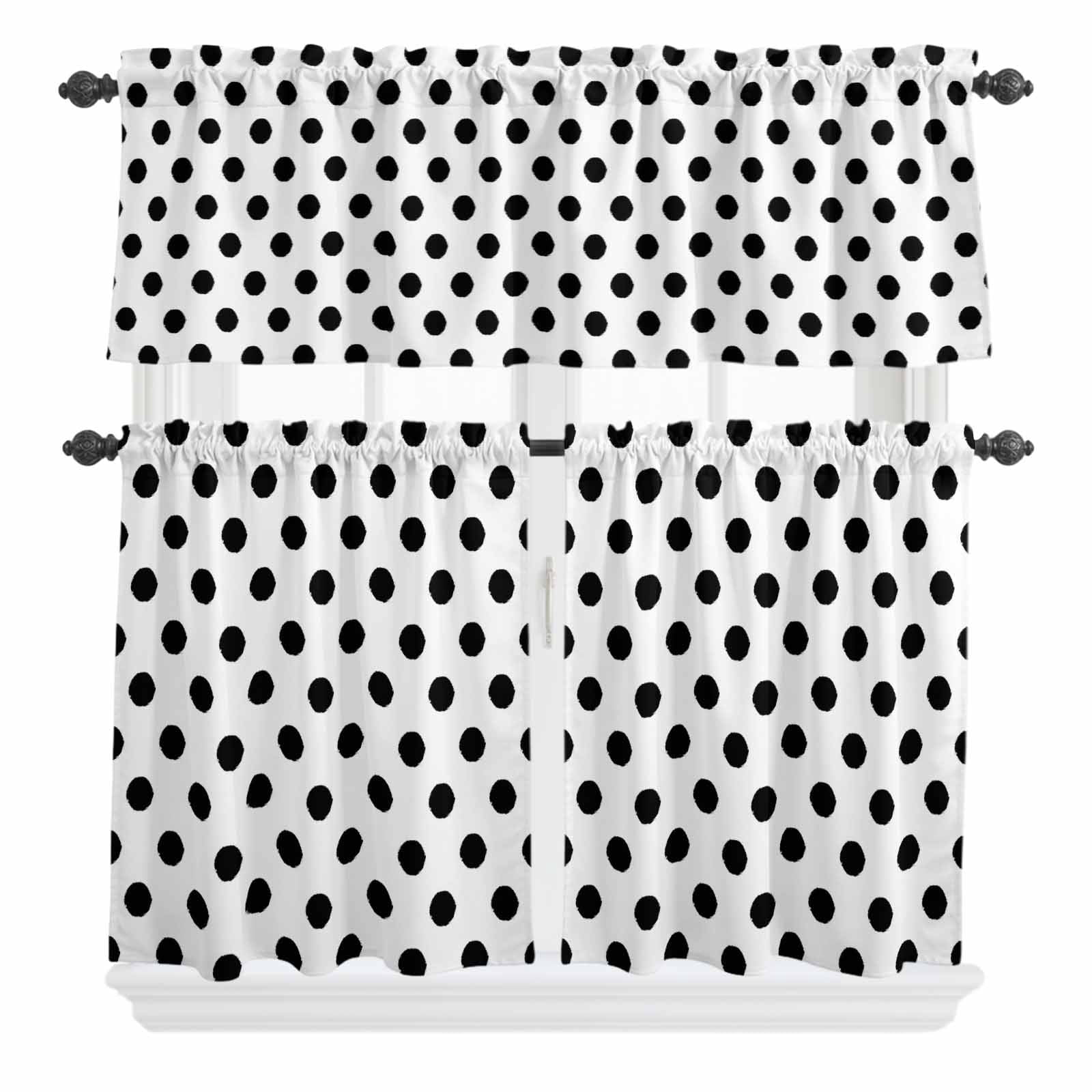 3 Piece Kitchen Curtains and Valances Set Wave Point Black Cafe ...